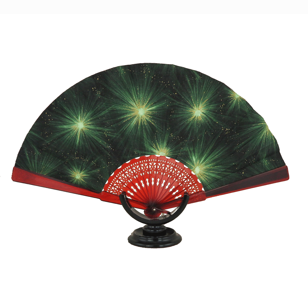 Cotton fan with dark green pattern | Viganò Milano 1919